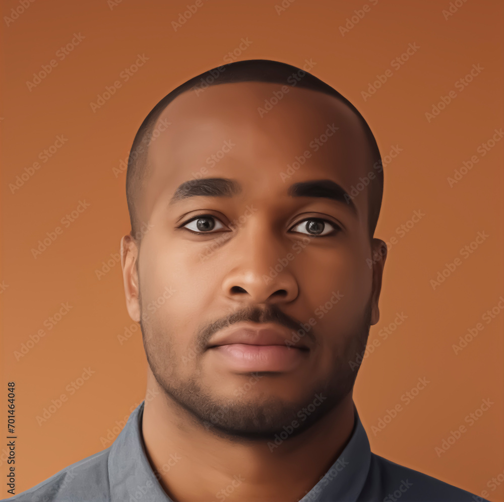 Dark skin man digital illustration Portrait isolated in minimalist flat background, realistic ...