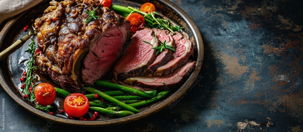 Modern style traditional Commonwealth Sunday roast with sliced cold ...