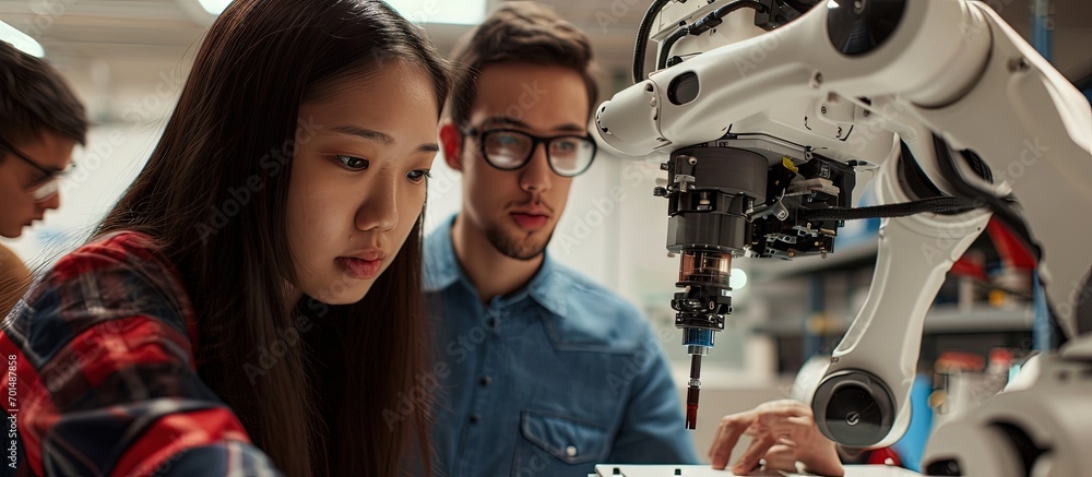 University Robotics Class White Male Teacher Explaining Engineering to ... University Robotics Class White Male Teacher Explaining Engineering to ...