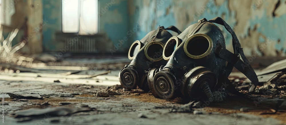 Old Soviet gas masks against radiation that were used during the ...