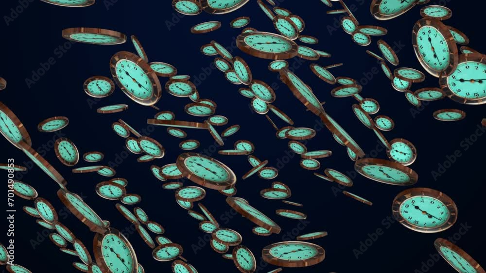 Time Travel Concept. Clock Animation Counting. 3d Clock Flying On Dark ...