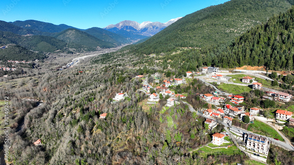 Poster Aerial drone photo of iconic small traditional village of Megalo ...