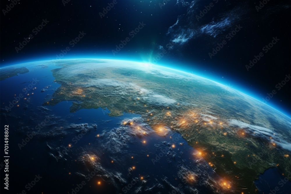 Detailed 3D Earth render against a celestial canvas of stars Stock ...