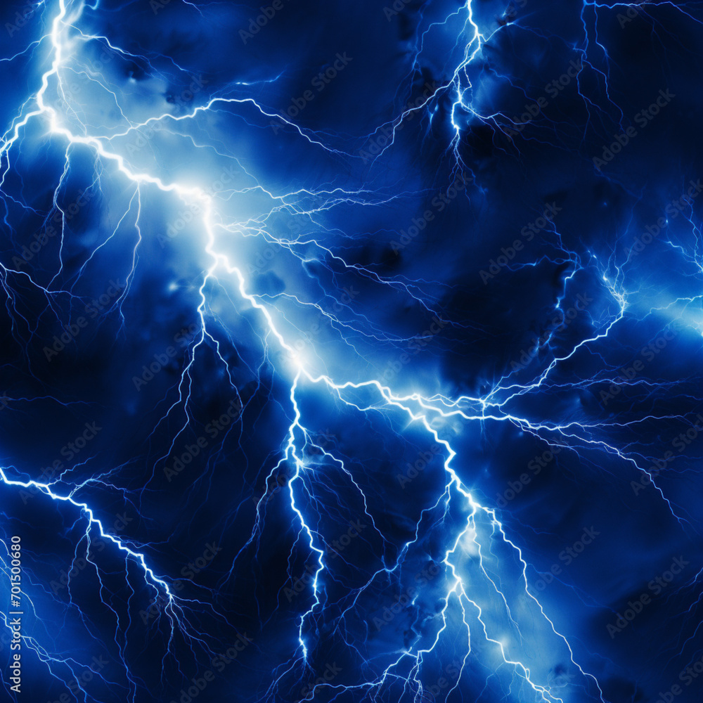 Fondo con detalle de varios relampagos de tonos azul electrico sobre ...
