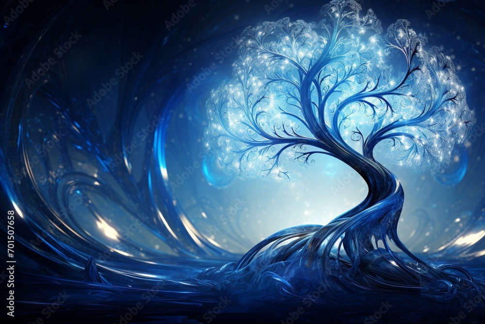 Delicate swirls of azure and sapphire interlace, forming 3D intricate ...