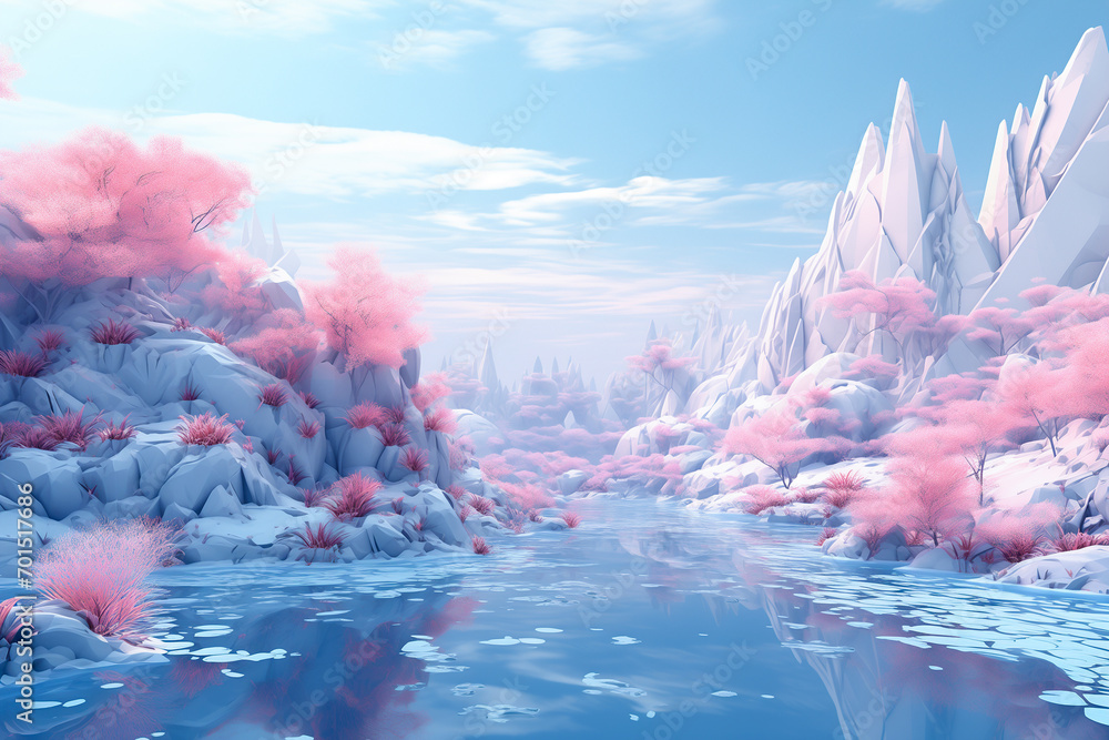 Alien planet sci fi landscape, white jagged polygon geometric mountains ...