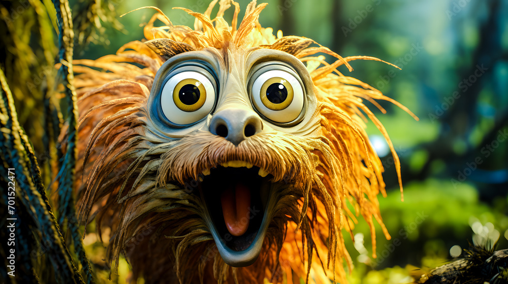 Monstre gentil étonné avec des grands yeux et la bouche ouverte dans la ...