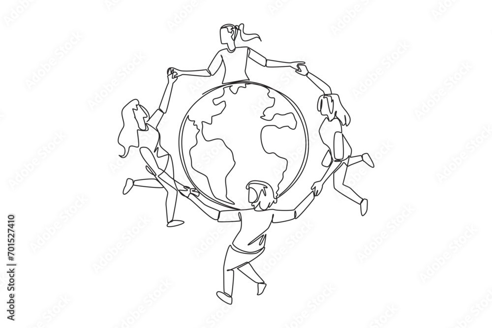 Continuous one line drawing a group of women make a circle around the ...