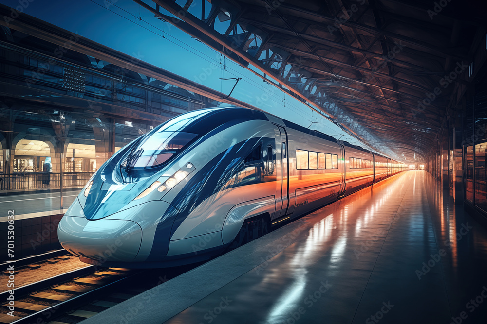 Modern high speed train in a futuristic train station. Modern ...