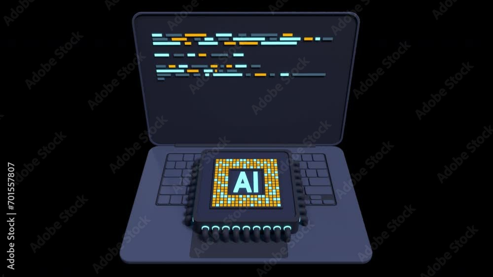 Vidéo Stock 3D render laptop computer with microchip animation. AI chip ... Vidéo Stock 3D render laptop computer with microchip animation. AI chip ...