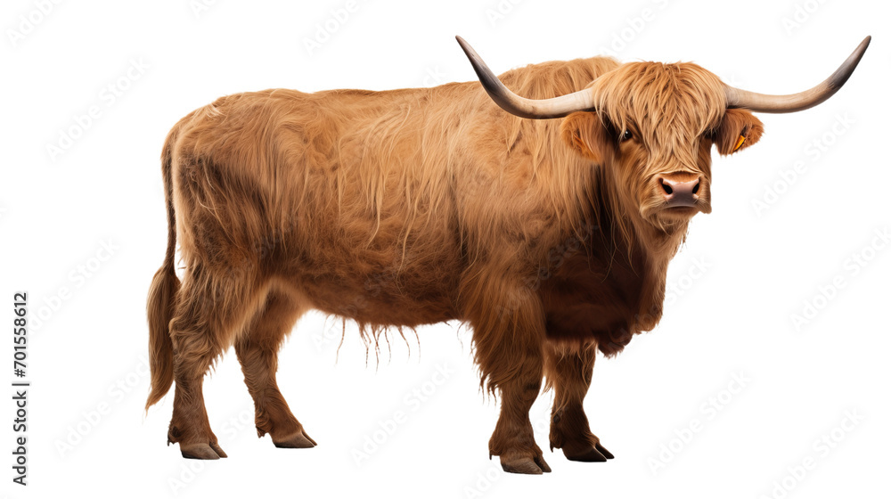 A majestic texas longhorn stands proudly, its long hair and imposing ...