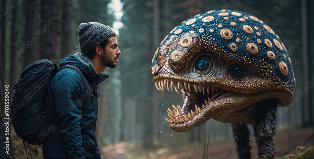 fictional horror monster in forest or Cordyceps fungus as a parasitic ...