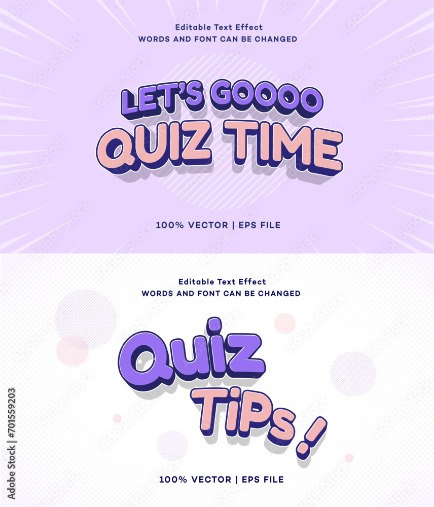Editable text effect quiz time and quiz tips 3d cartoon template style ...
