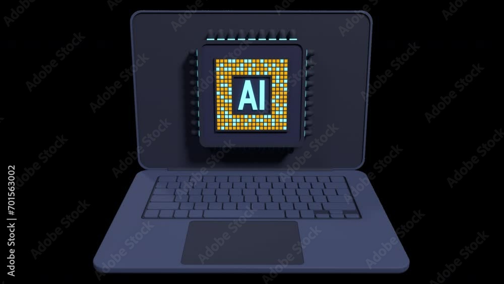 3D render laptop computer with microchip animation. AI chip hardware ... 3D render laptop computer with microchip animation. AI chip hardware ...
