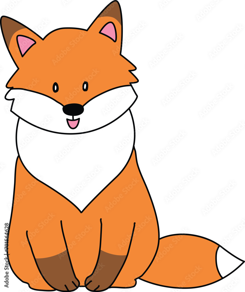 Red fox, cartoon doodle, cute. Red fox during Christmas festival. The ...