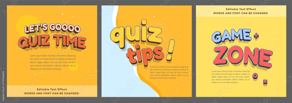 Editable text effect quiz time and quiz tips 3d cartoon template style ...