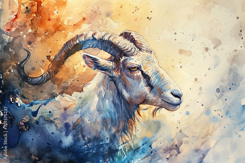 Watercolor painting of Capricorn. Concept of the 12 zodiac signs. The ...