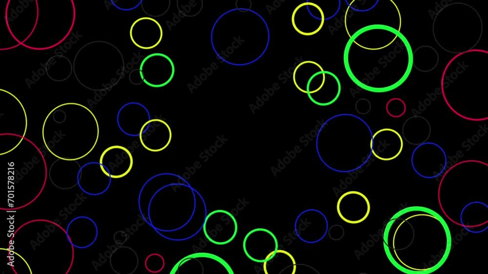 2D animation of rotating colourful circle shapes on black background ...