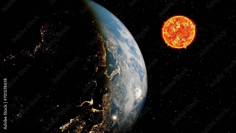 Planet Earth And Sun As Ball Of Fire Seen From The Space Beautiful Planet Earth Observed From