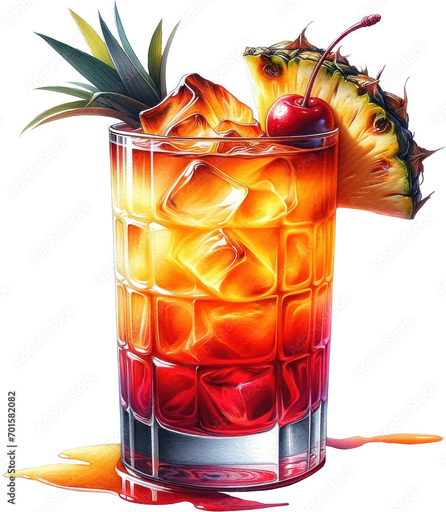 Mai Tai, Hyper Realistic Watercolor Style of Mai Tai, One of the Famous ...