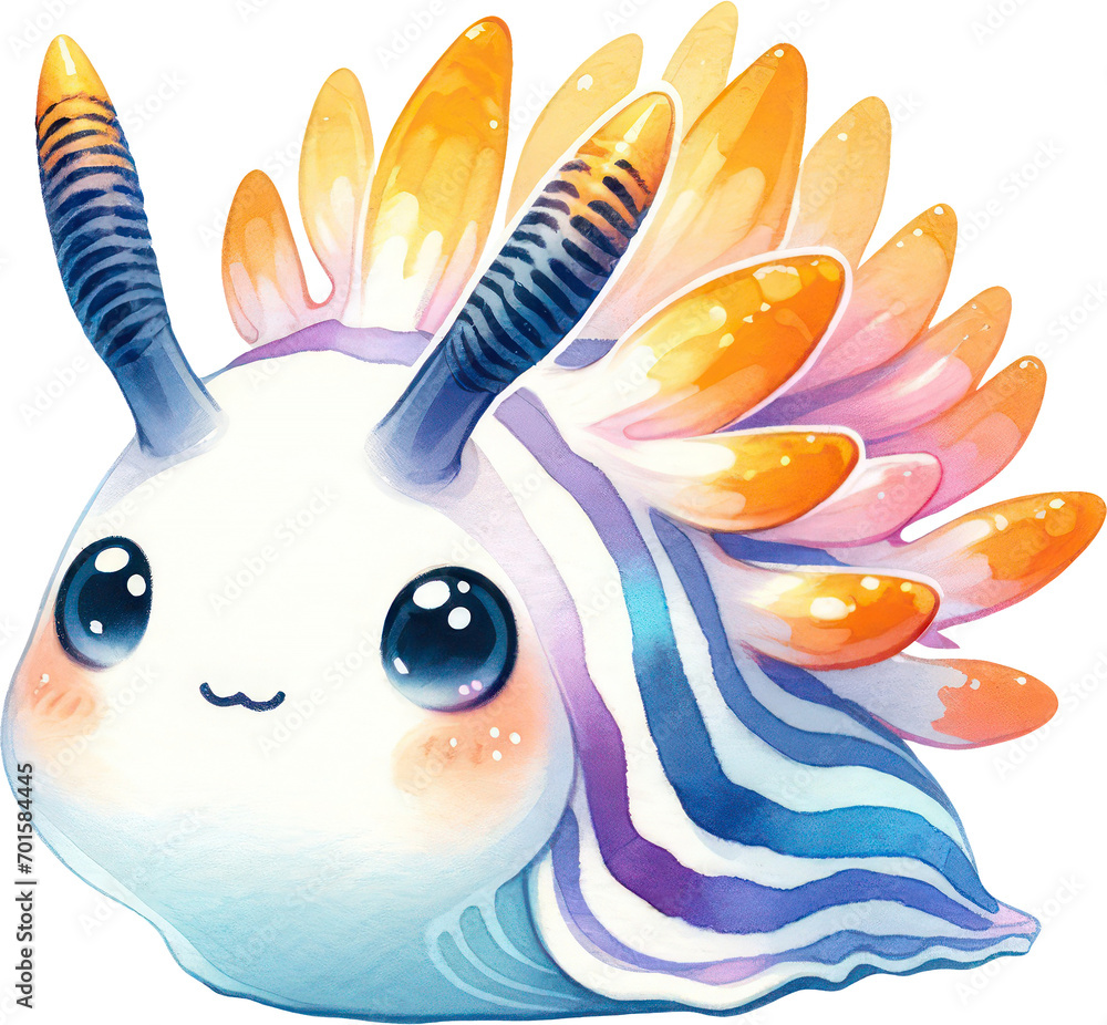 Nudibranch Sea Slugs, Watercolor Cute Drawing Nudibranch Sea Slugs Sea ...