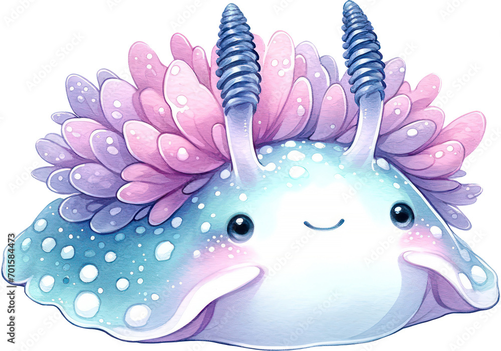 Nudibranch Sea Slugs, Watercolor Cute Drawing Nudibranch Sea Slugs Sea ...