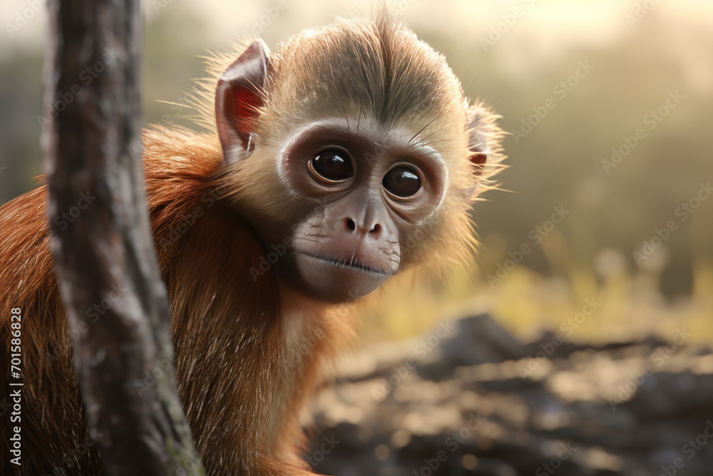 Brown monkeys in the wild, in the style of realistic hyper-detailed ...