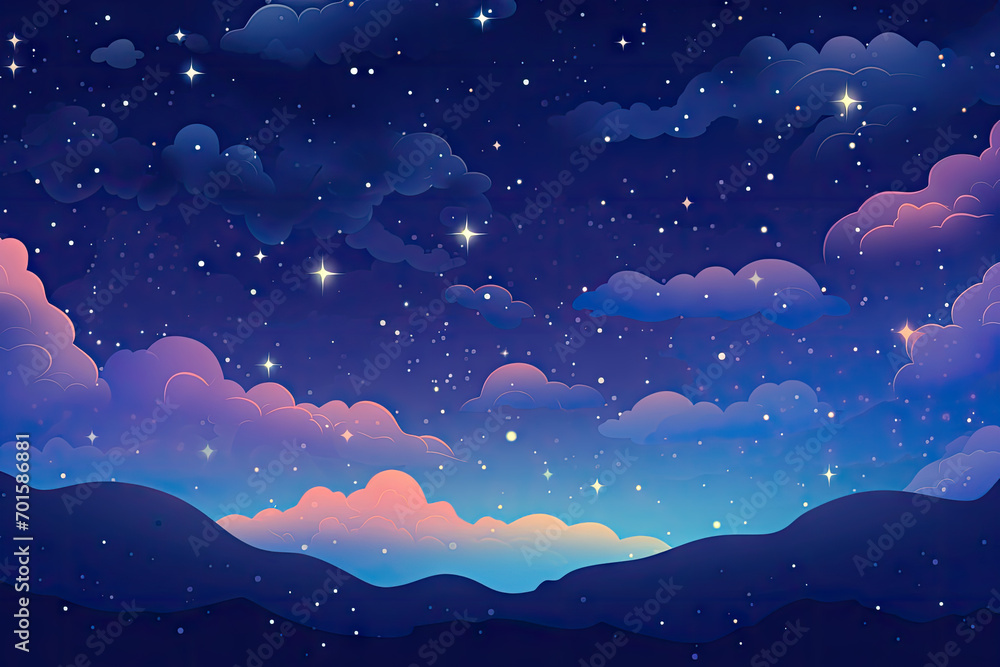 Cartoon space background with bright stars. Night starry sky ...