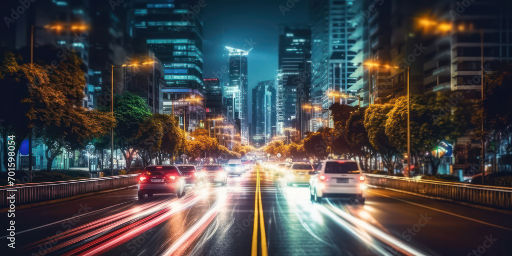 Cars light trails at night, Blurred urban look from fast driving car to ... Cars light trails at night, Blurred urban look from fast driving car to ...