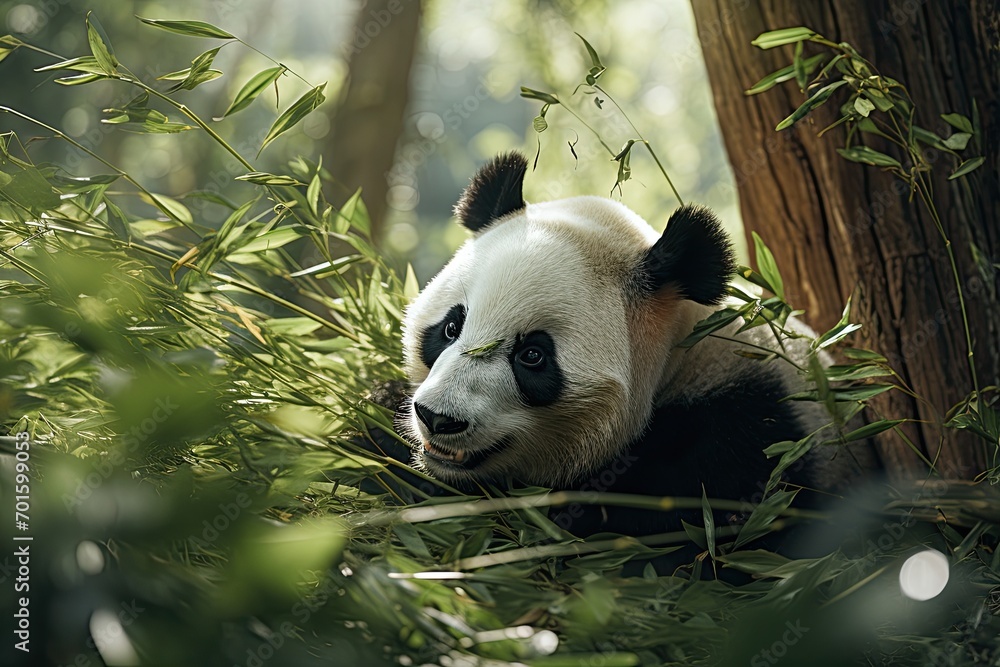 Giant panda in bamboo forest, Chengdu, Sichuan Province, China, AI ...