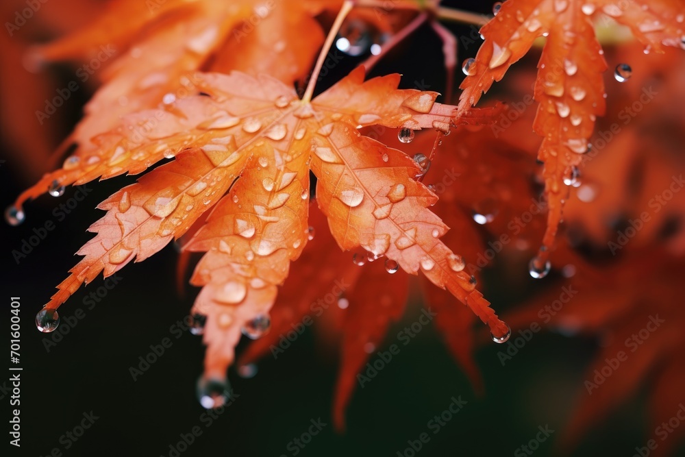 Up-close capture of rain-soaked maple leaves showcasing the beauty of ...