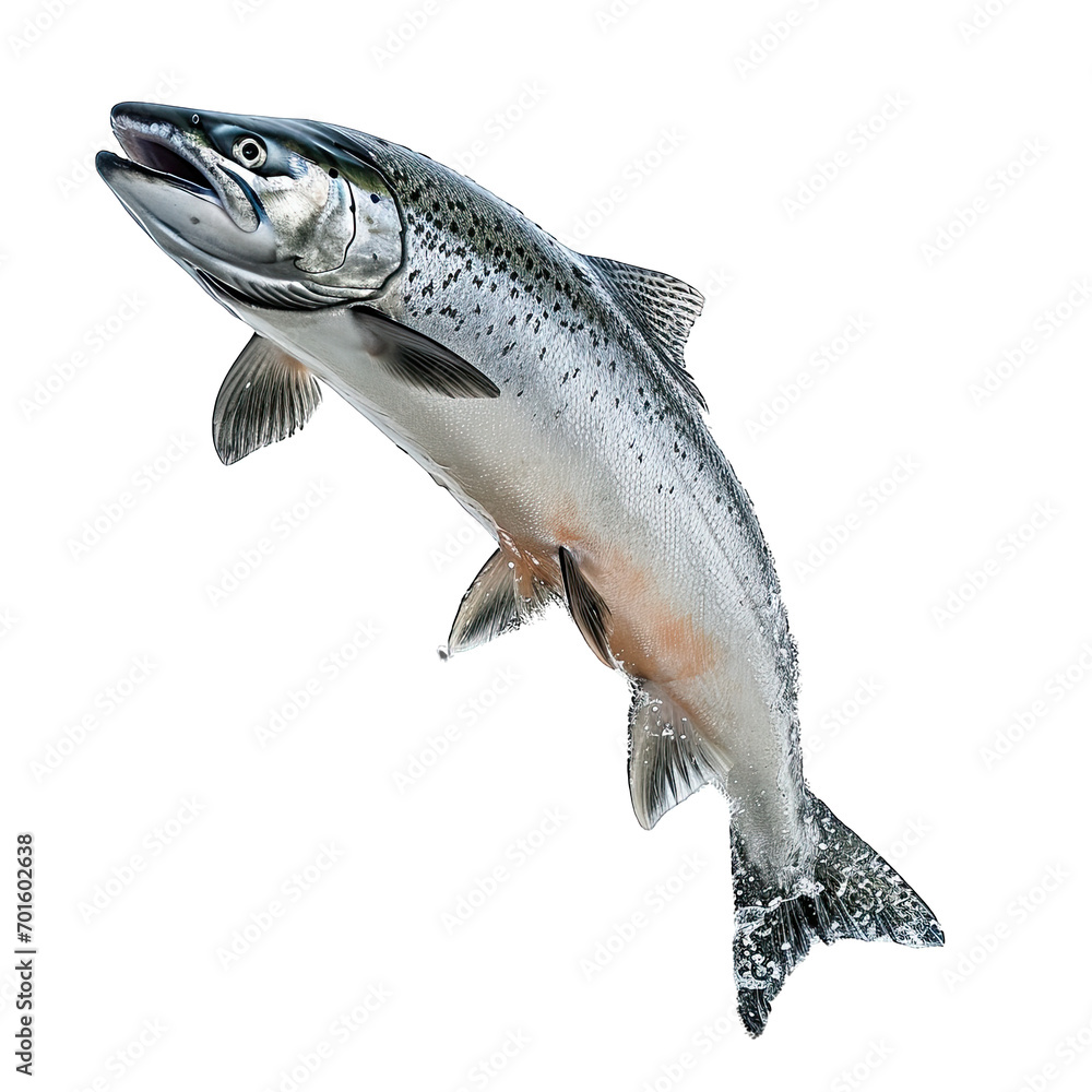 Atlantic Salmon Jump Pose isolated onn white background Stock Photo | Adobe Stock