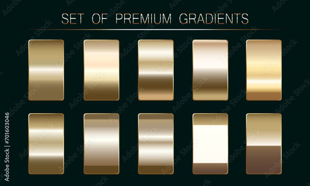 Premium set of gold gradients. Set of metallic holiday gold vector ...