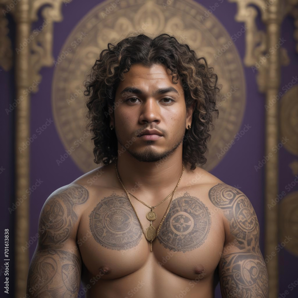 Surreal Portrait of a Plus-Size Hispanic Man with Thai Sak Yant Tattoos ...