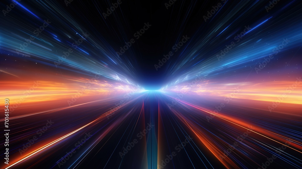 Speed motion on the neon glowing road at dark. Speed motion on the road ...