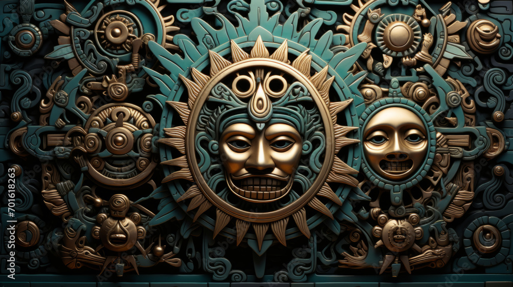 Maya ancient civilization background. Mayan tribal pattern with a totem ...