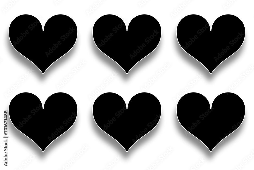 6 Blank heart photo frames template in two rows simple layout. Used as ...