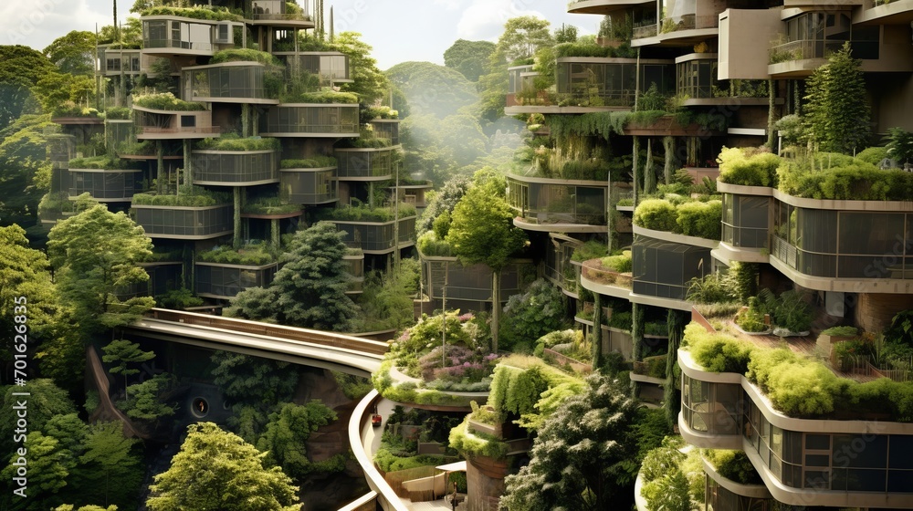 Urban green streets, bridges, trees. Urban development in proximity to ...