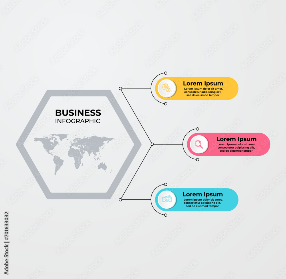 Modern infographic template with 3 successive stages of the business ...