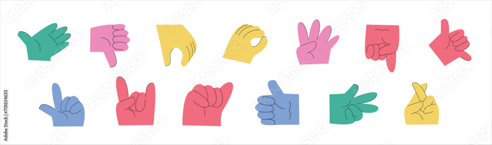 Hand sign illustration. Set of hand sign illustration. Hand sign ...