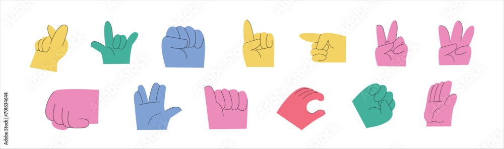 Hand sign illustration. Set of hand sign illustration. Hand sign ...