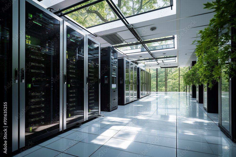 Server room with nature, green server room, nature and technology, data ...
