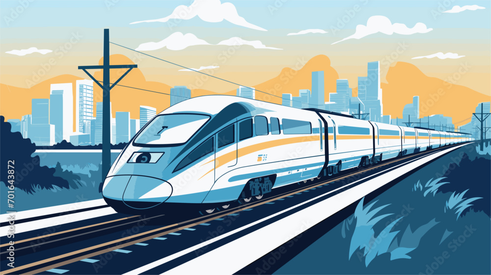 high-speed rail travel with a vector scene featuring streamlined trains ...