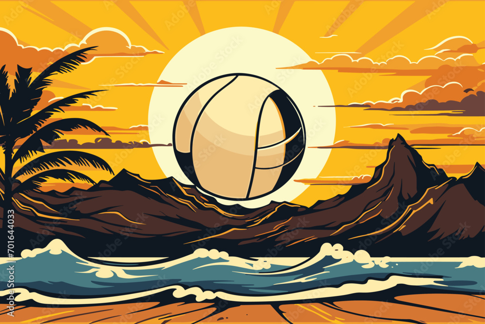 Convey the nostalgia and history of volleyball with a vector scene ...