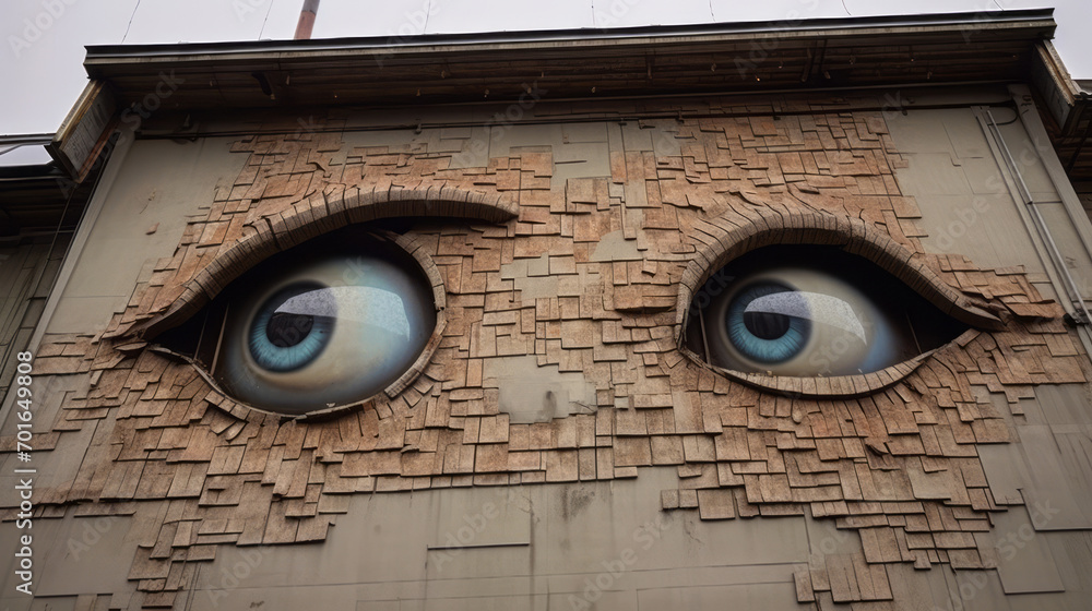 Very old shabby building with eyes. Real house emoticon. Emoji ...