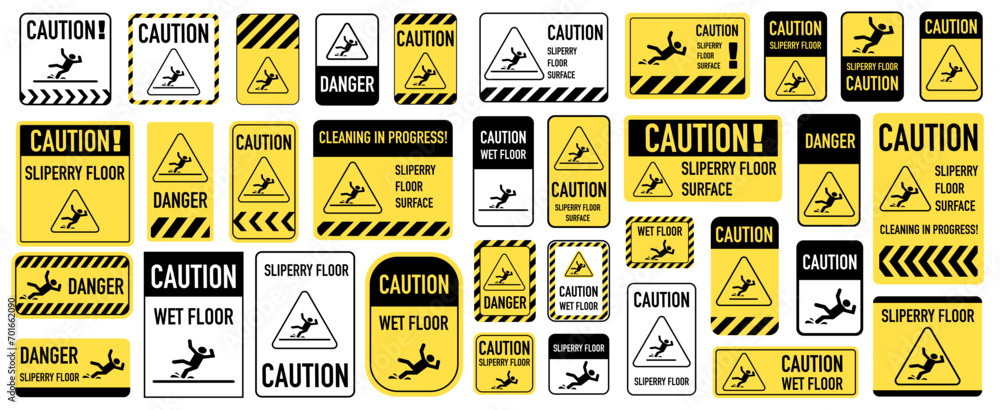 Wet floor caution sign, Public warning yellow symbol clipart. Vector ...
