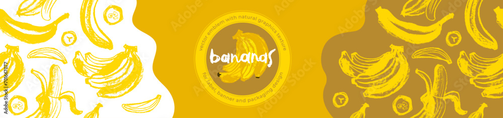 Vector bananas banner template with sketch bananas seamless pattern ...