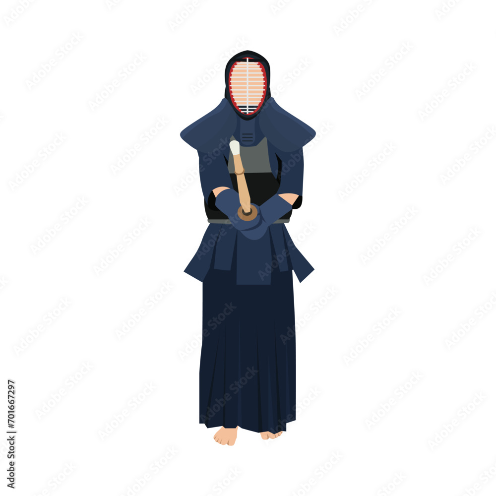 Kendo fighter with protective clothing and mask. Kendo sport martial ...