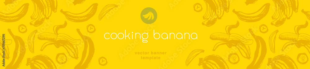Vector bananas banner template with sketch bananas seamless pattern ...