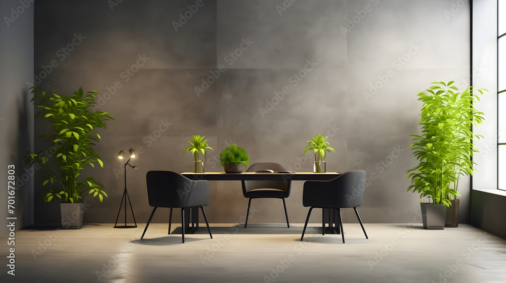 Modern office or meeting workspace interior design in elegant gray ...